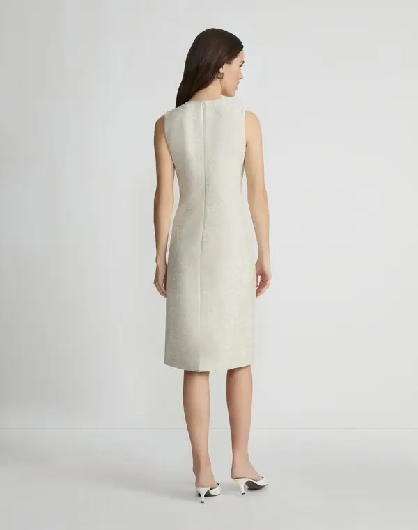 Lafayette 148 New York Petite Textured Jacquard Cotton-Linen Sheath Dress  In Plaster - 40% Off | Editorialist