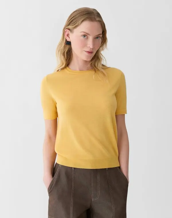 Lafayette 148 New York Fine Cashmere Short Sleeve Crewneck Sweater - Daisy