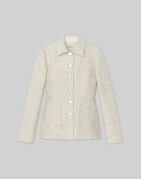 Lafayette 148 New York Textured Jacquard Cotton-linen Three Pocket Jacket