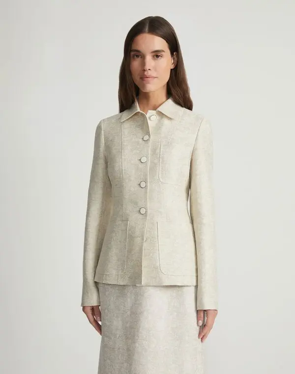 Lafayette 148 New York Textured Jacquard Cotton-linen Three Pocket Jacket