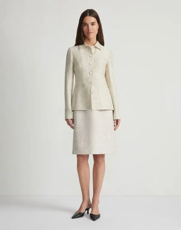 Lafayette 148 New York Textured Jacquard Cotton-linen Three Pocket Jacket