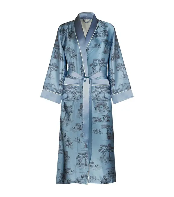 Gingerlily X Sheila Bridges Mulberry Silk Harlem Toile Robe - Blue