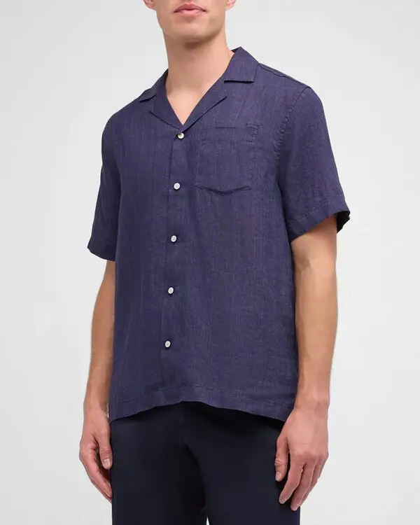 Frescobol Carioca Angelo Linen Camp Shirt - Midnight Blue