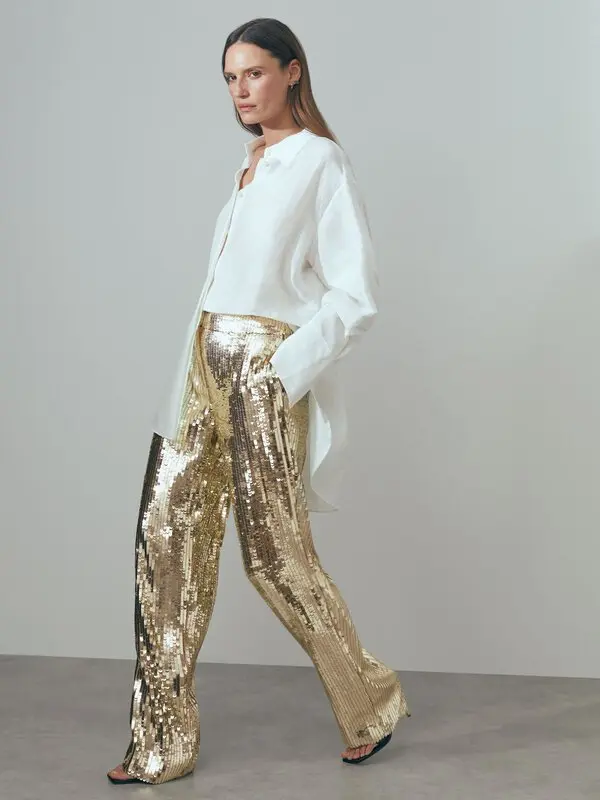 ATELIER Celia Sequin Wide Leg Trousers
