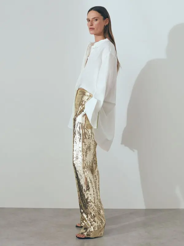 ATELIER Celia Sequin Wide Leg Trousers