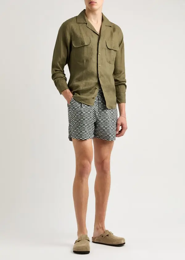 GUSARI The London Printed Shell Swim Shorts - Black