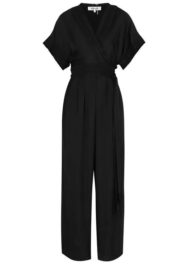 Diane Von Furstenberg Dechen Wide-leg Satin Jumpsuit - Black