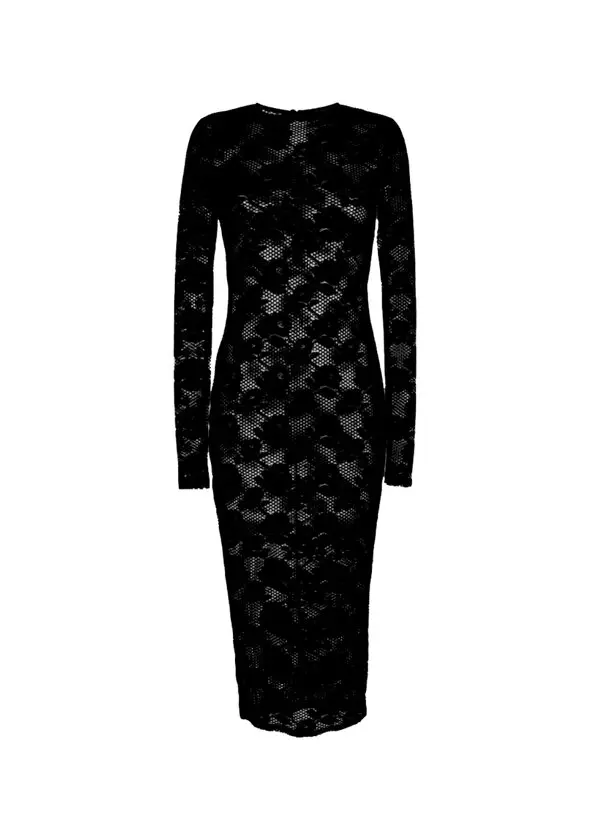 FLEUR DU MAL Le Stretch Lace Long Sleeve Dress - Black