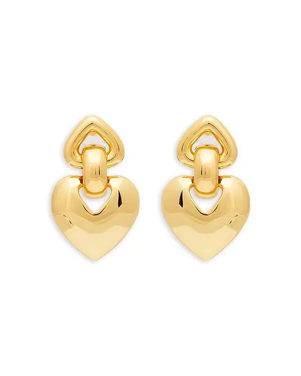 KENNETH JAY LANE Double Heart Drop Earrings - Gold