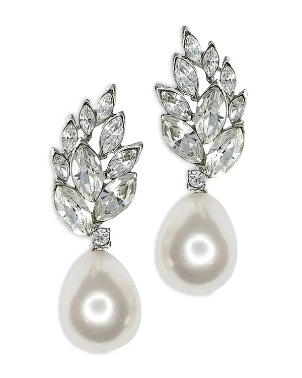 KENNETH JAY LANE Crystal And Imitation Pearl Clip-on Earrings - White/silver