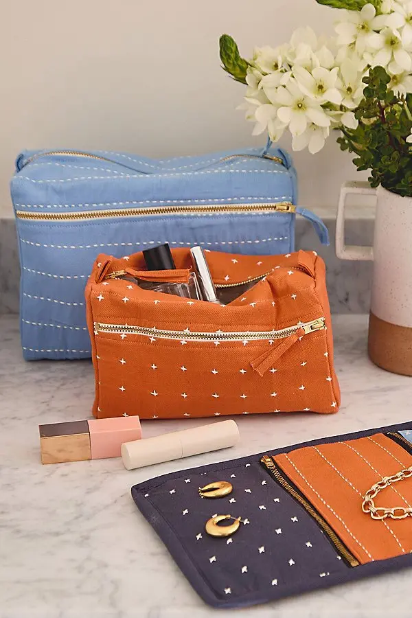 ANCHAL Hand-embroidered Toiletry Bag - Dusk Blue