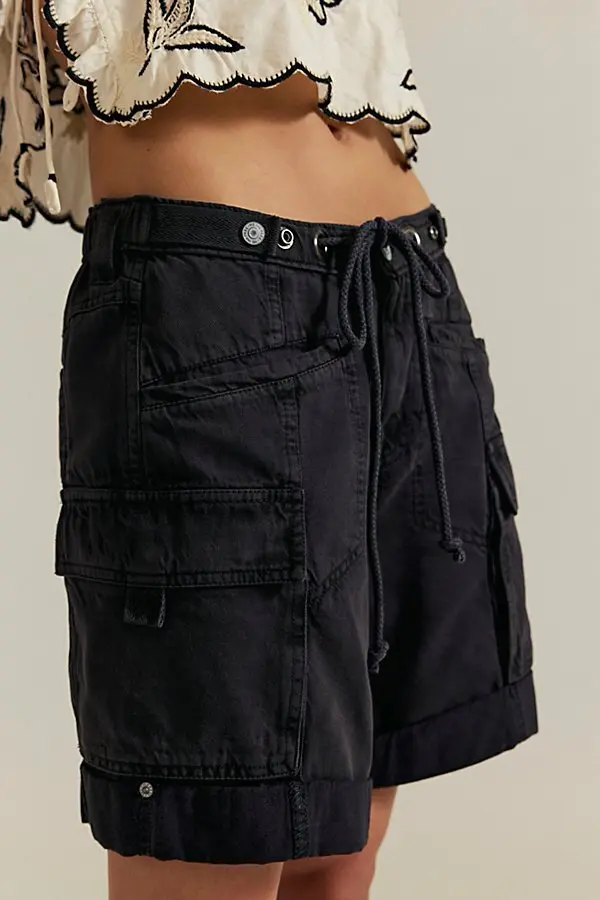 Free People Frankie Washed Cargo Shorts - Black