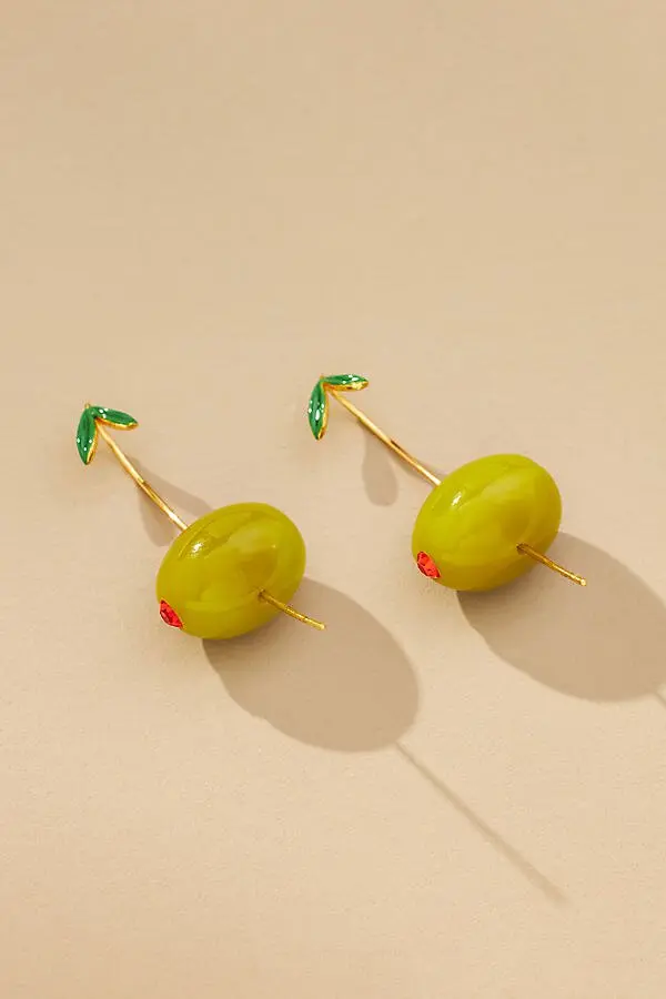 Anthropologie Fruit And Icon Drop Earrings - Olive