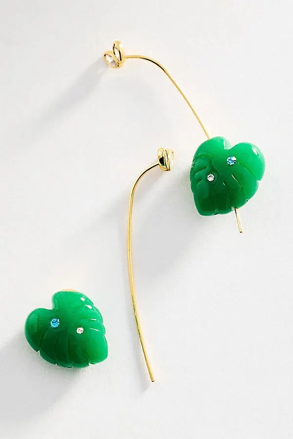 Anthropologie Fruit And Icon Drop Earrings - Palm Leaf
