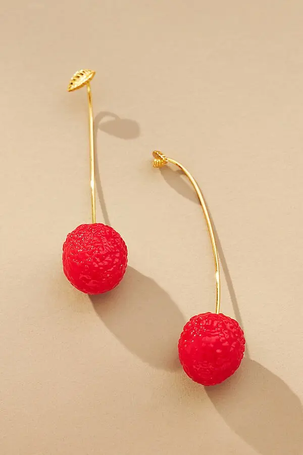 Anthropologie Fruit & Icon Drop Earrings - Raspberry