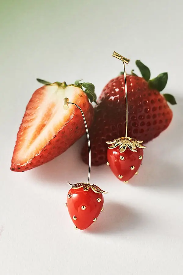 Anthropologie Fruit And Icon Drop Earrings - Strawberry
