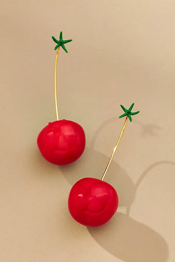 Anthropologie Fruit And Icon Drop Earrings - Tomato