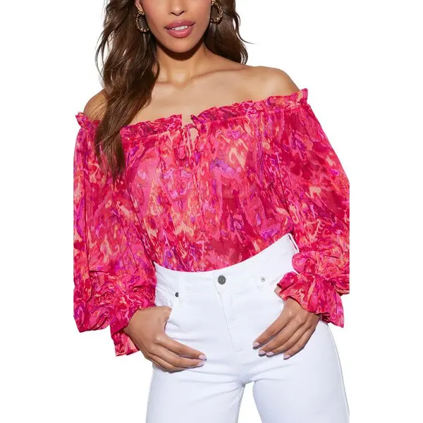VICI Veronica Off The Shoulder Chiffon Top - Fuchsia