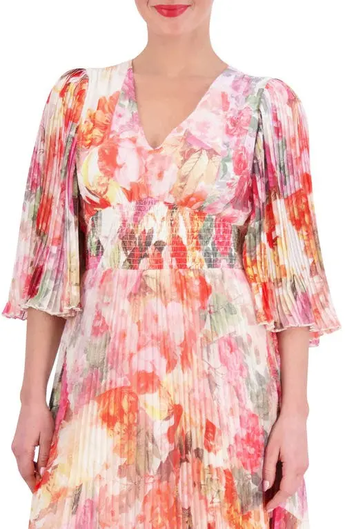 vince camuto pleated maxi dress Vince Camuto Floral Chiffon Pleated Maxi Dress Sleeveless Size 2 Multicolor