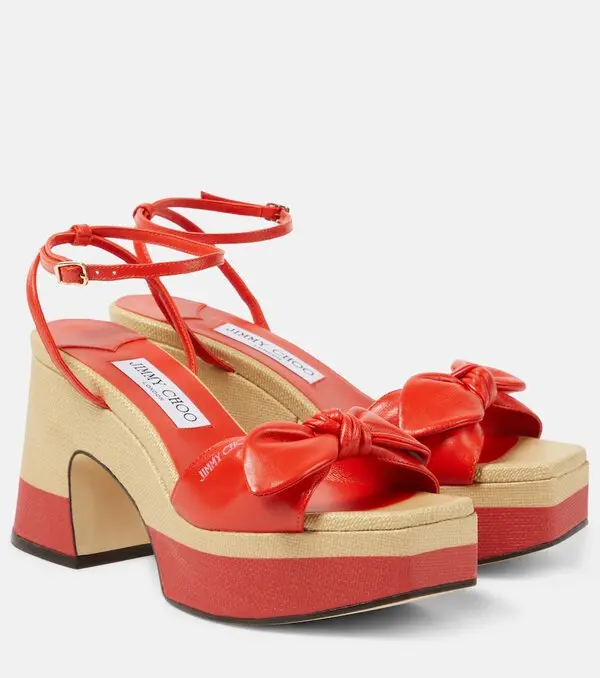 JIMMY CHOO Ricia 95 Leather Platform Sandals - Red