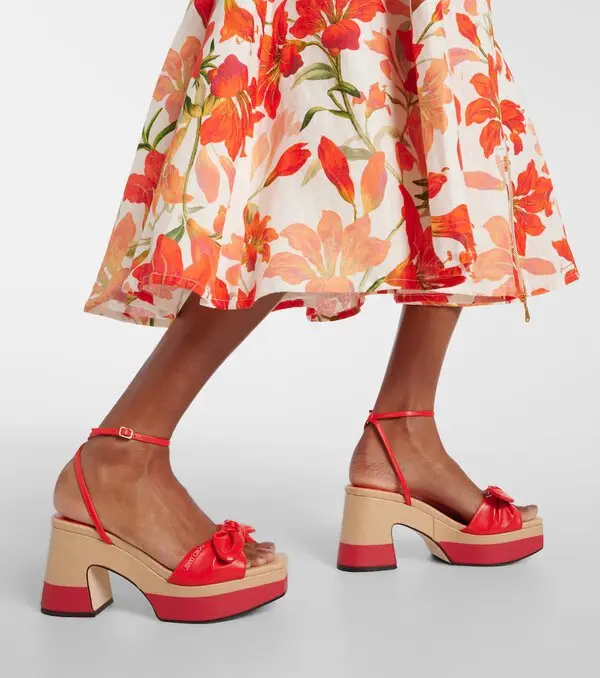 JIMMY CHOO Ricia 95 Leather Platform Sandals - Red