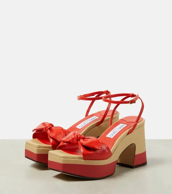 JIMMY CHOO Ricia 95 Leather Platform Sandals - Red