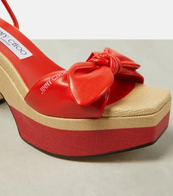 JIMMY CHOO Ricia 95 Leather Platform Sandals - Red