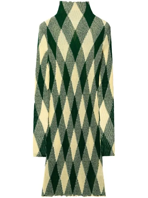 Burberry Argyle Ribbed-Knit Dress - Green - 41% Off | Editorialist