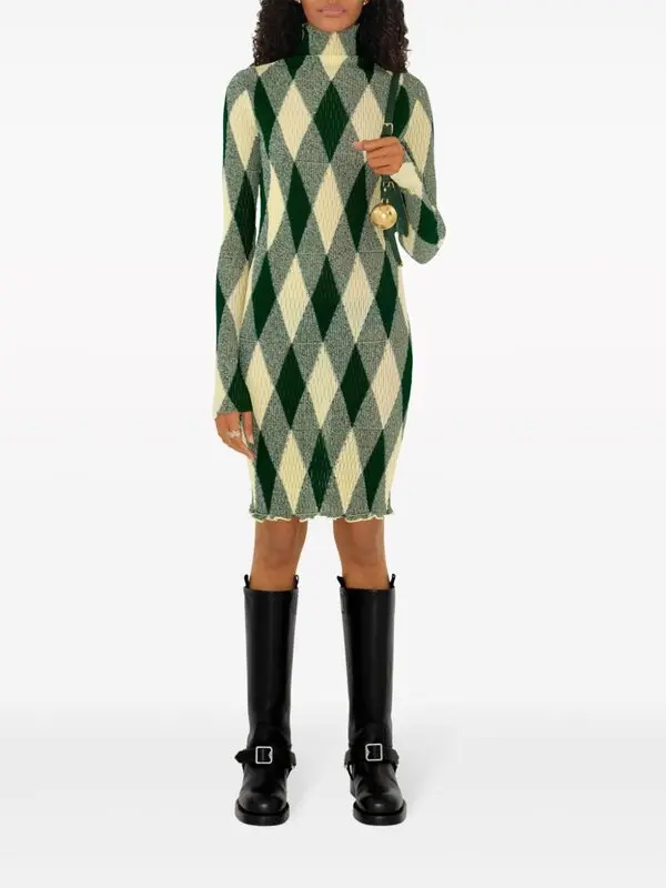 Burberry Argyle Ribbed-knit Dress - Green