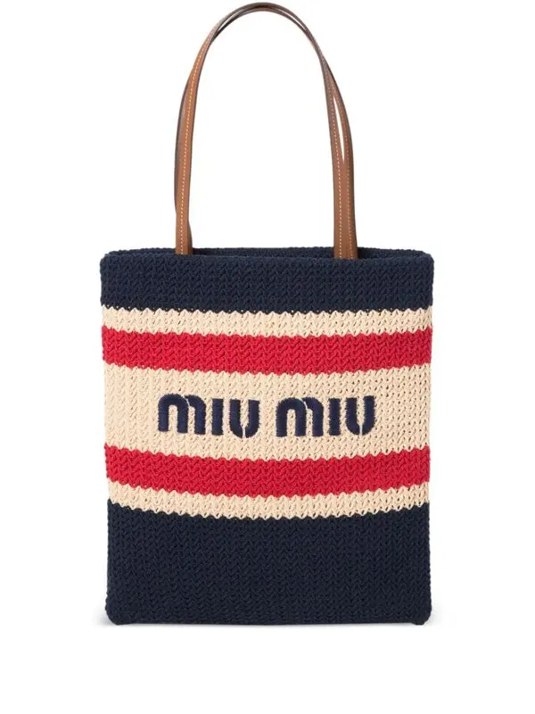 Miu Miu Striped Crochet Tote - Neutrals