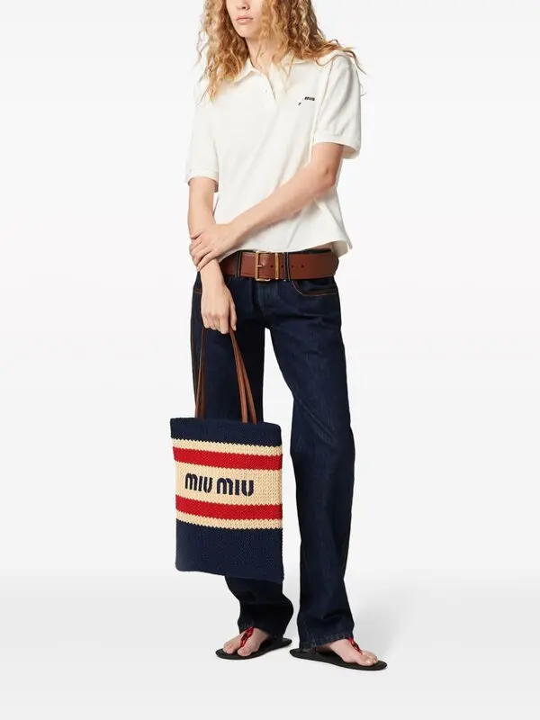 Miu Miu Striped Crochet Tote - Neutrals
