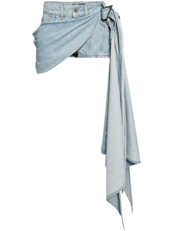 MUGLER Draped Denim Shorts