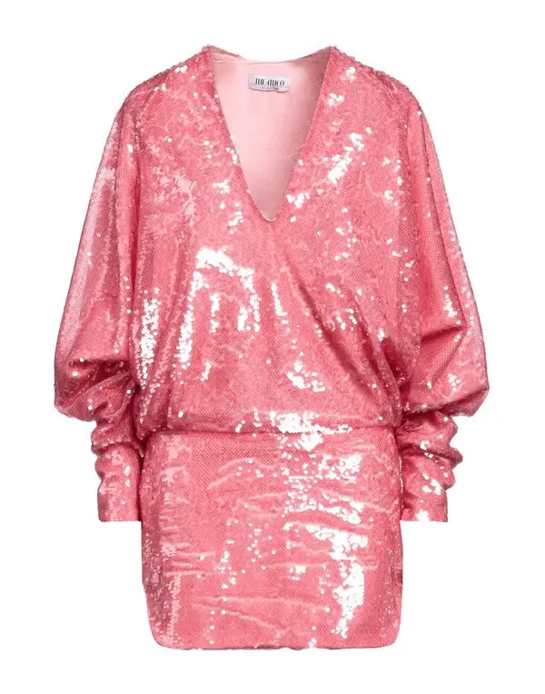 Attico Sequin V-neck Long Sleeve Mini Dress - Pink