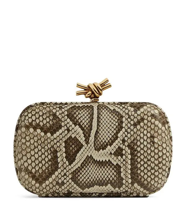 Bottega Veneta Knot Snakeskin Clutch - Gold