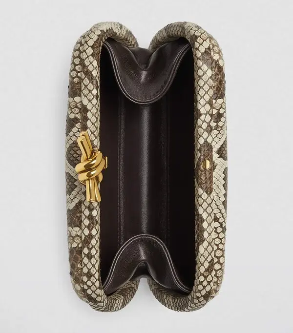 Bottega Veneta Knot Snakeskin Clutch - Gold