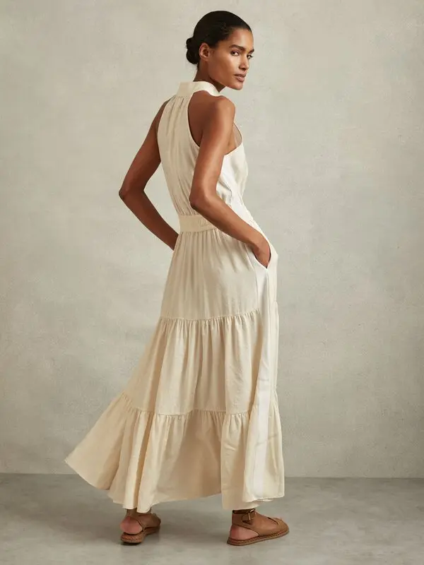 REISS Taylor Drawstring Waist Tiered Midi Dress