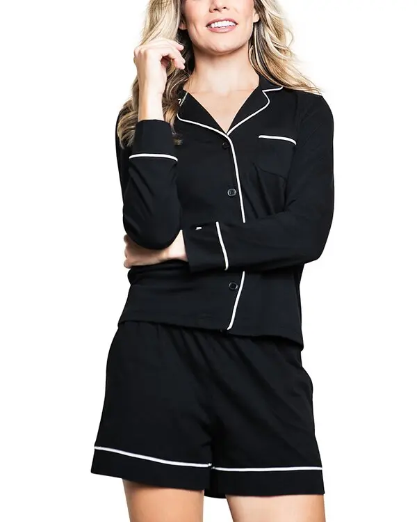 PETITE PLUME Pima Long Sleeve Shorts Set - Black
