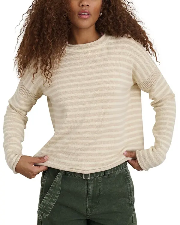 ALEX MILL Mariner Striped Roll Neck Sweater - Light Bone
