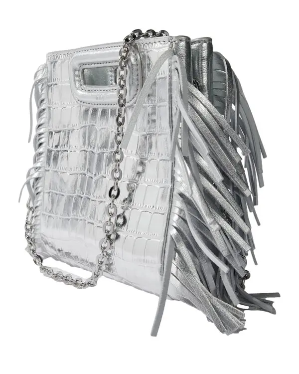 Maje Mini Croco Metallic Bag - Silver