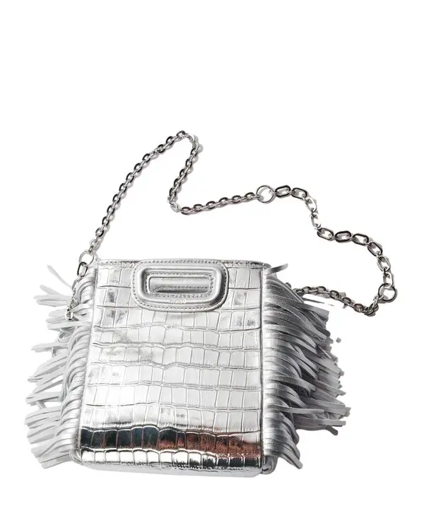 Maje Mini Croco Metallic Bag - Silver