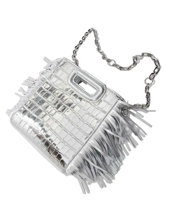 Maje Mini Croco Metallic Bag - Silver