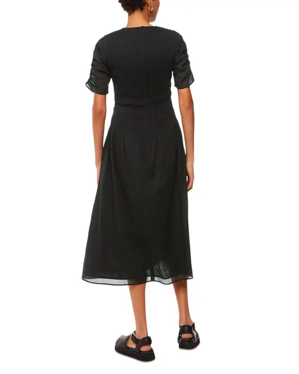 Whistles Avery Smocked Midi Dress - Black - 30% Off | Editorialist