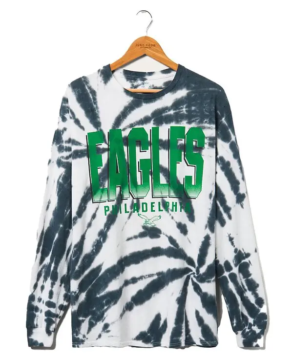 Junk Food Clothing Nfl Philadelphia Eagles Game Time Tie Dye Long Sleeve - True Black Tie-dye