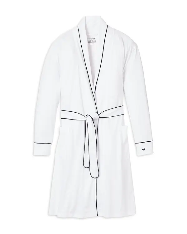 PETITE PLUME Luxe Pima Piped Robe - White