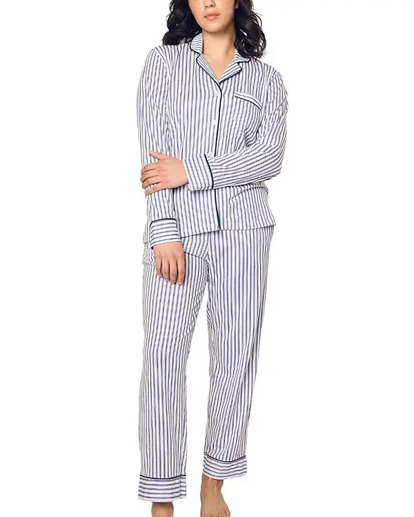 PETITE PLUME French Ticking Pima Pajama Set - Navy