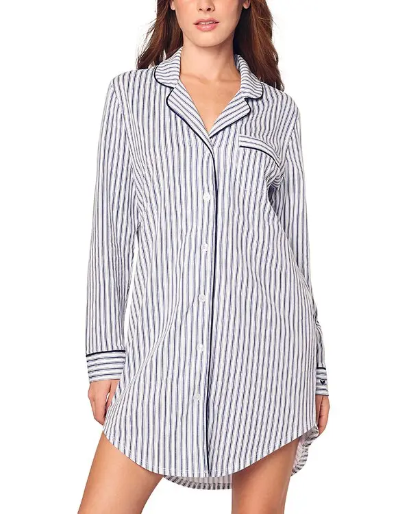 PETITE PLUME French Ticking Pima Nightshirt - Navy