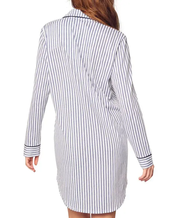 PETITE PLUME French Ticking Pima Nightshirt - Navy