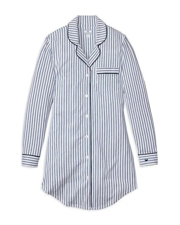 PETITE PLUME French Ticking Pima Nightshirt - Navy