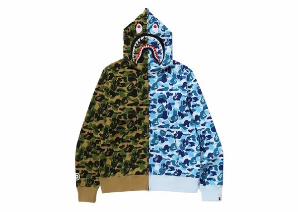 A BATHING APE Abc Camo Crazy Shark Full Zip Hoodie - Green/blue