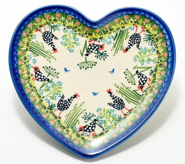 LIDIA'S POLISH POTTERY Hand Painted Heart Plate - One-color
